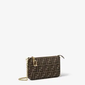 Fendi Tube Pouch Brown Jacquard Ff Fabric Clutch With Chain
